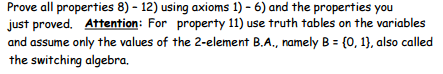 Solved Prove all properties 8) 12) using axioms 1) - 6) and | Chegg.com