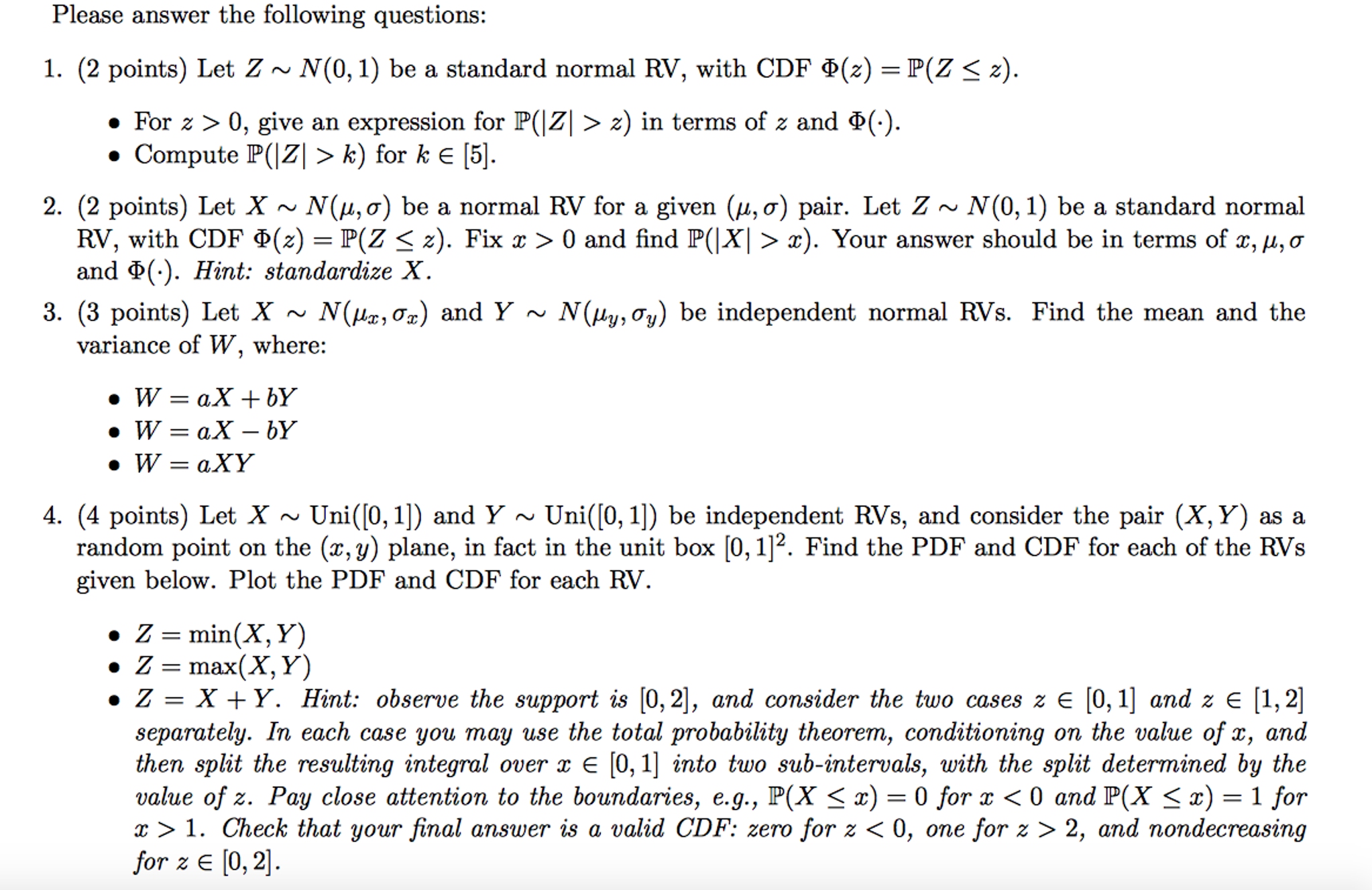 Solved Let Z N(0, 1) be a standard normal RV, with CDF Phi | Chegg.com