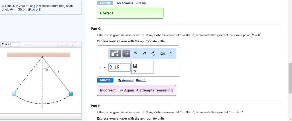 Solved Submit My Answers Give Up A pendulum 2.00 m long is | Chegg.com