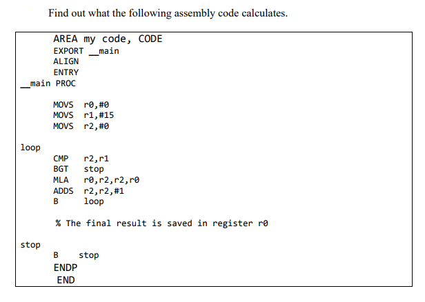 Solved Find out what the following assembly code calculates | Chegg.com