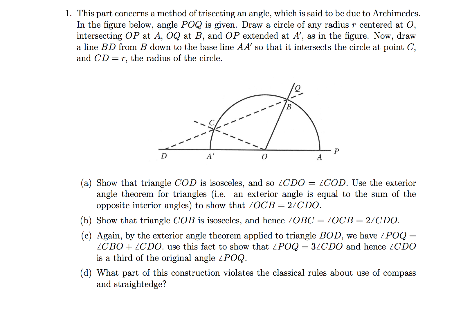 Solved This part concerns a method of trisecting an angle, | Chegg.com