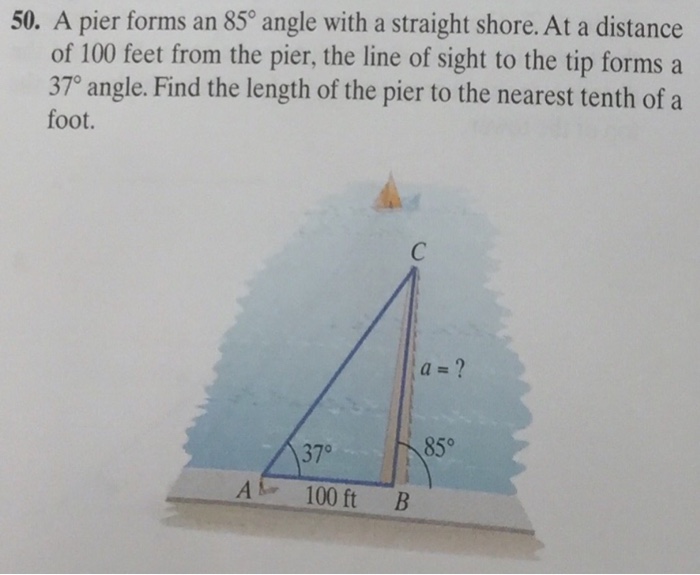 Solved A pier forms an 85degree angle with a straight shore. | Chegg.com