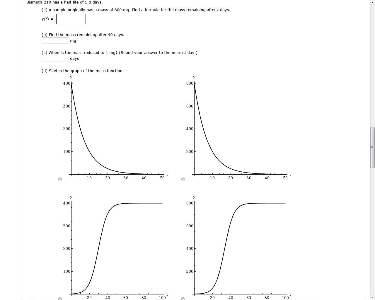 Solved Bismuth-210 has a half-life of 5.0 days. (a) A sample | Chegg.com