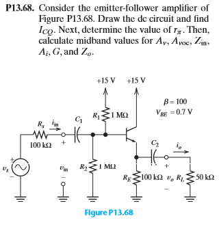 Solved Consider the emitter-follower amplifier of Figure PI | Chegg.com