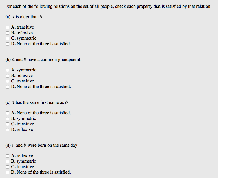Solved For Each Of The Following Relations On The Set Of All