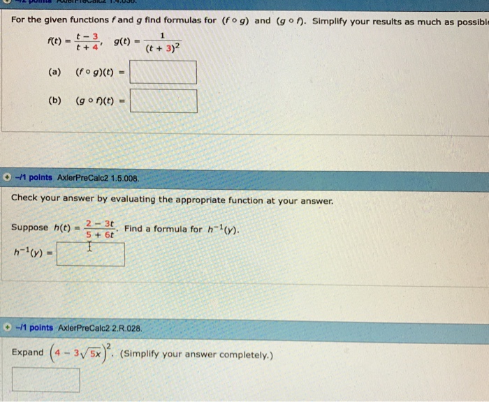Solved For the given functions f and g find formulas for (f | Chegg.com