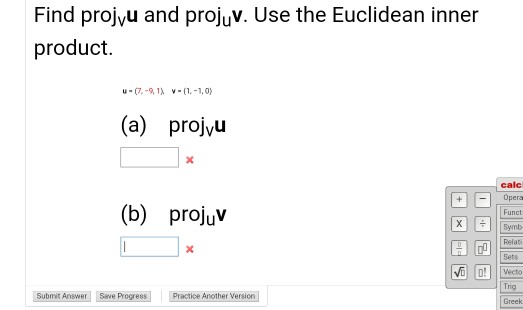 Solved Find projyu and projuv. Use the Euclidean inner | Chegg.com