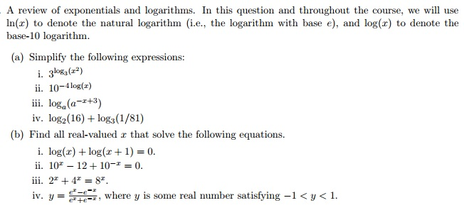Solved A review of exponentials and logarithms. In this | Chegg.com