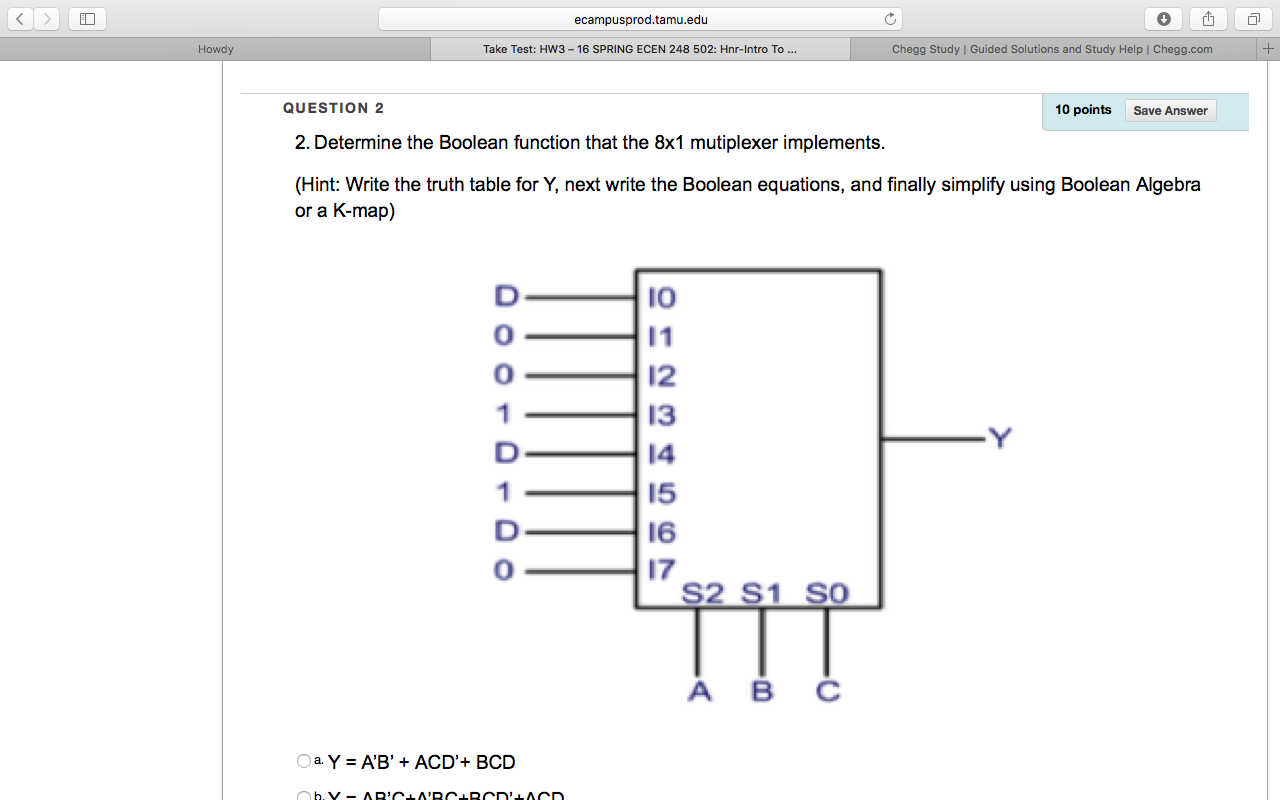 Solved Determine the Boolean function that the 8 x 1 | Chegg.com