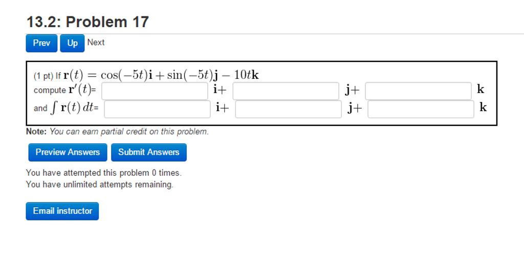 Solved If r(t) = cos(-5t)i + sin(-5t)j - 10tk compute r' (t) | Chegg.com
