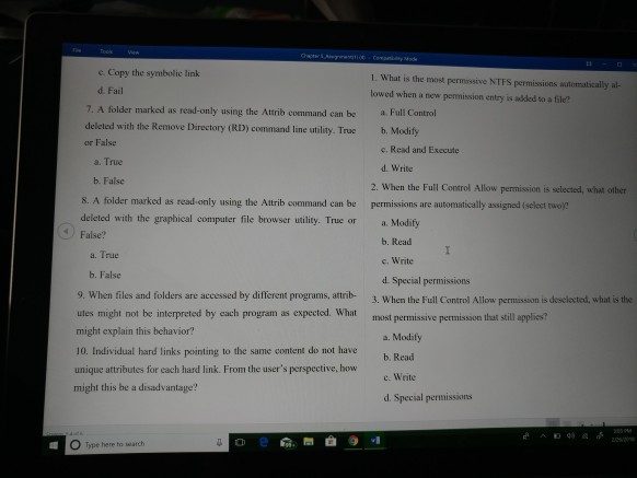 Solved I. Which of the following commands will create a hard | Chegg.com