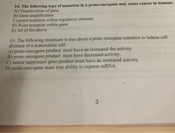 Solved The foliowing type of mutation in a proto-oncogene | Chegg.com