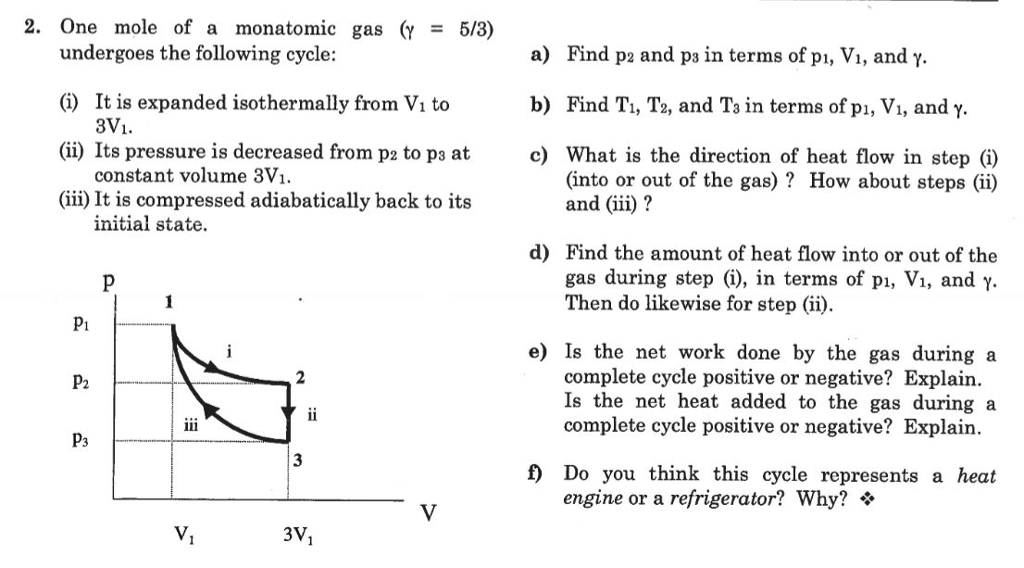 Solved One mole of a monatomic gas (gamma = 5/3) undergoes | Chegg.com