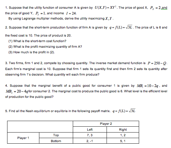 Solved 1. Suppose that the utility function of consumer A is | Chegg.com
