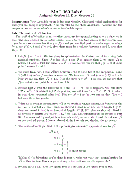 Solved: Lab: The Method Of Bisection The Method Of Bisecti... | Chegg.com Solved: Lab: The Method Of Bisection The Method Of Bisecti... | Chegg.com