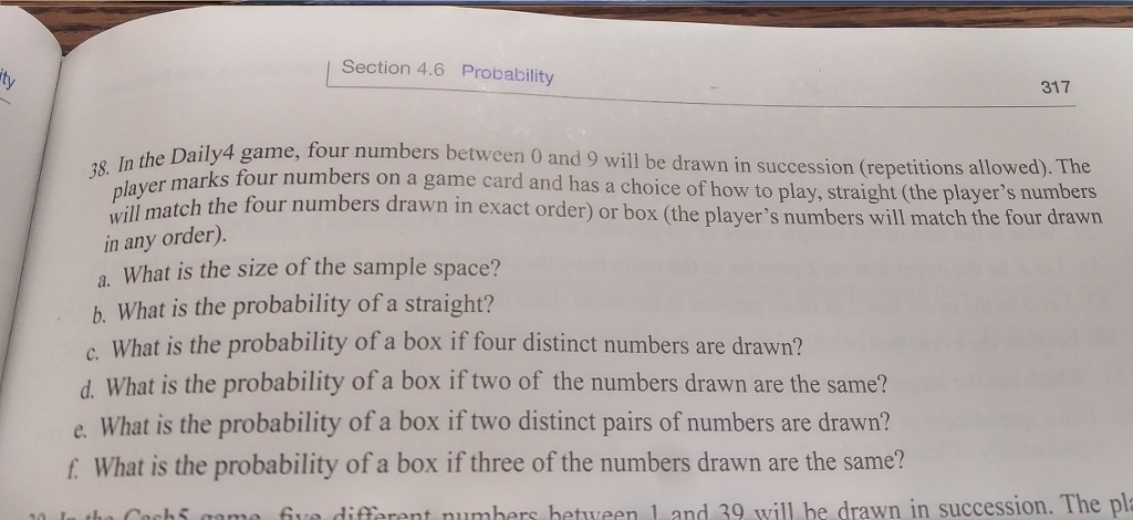 Solved In the Daily4 game, four numbers between 0 and 9 will | Chegg.com