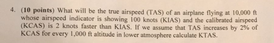 Solved What will be the true airspeed (TAS) of an airplane | Chegg.com