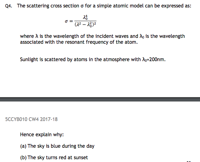 Solved Q4. The scattering cross section σ for a simple | Chegg.com