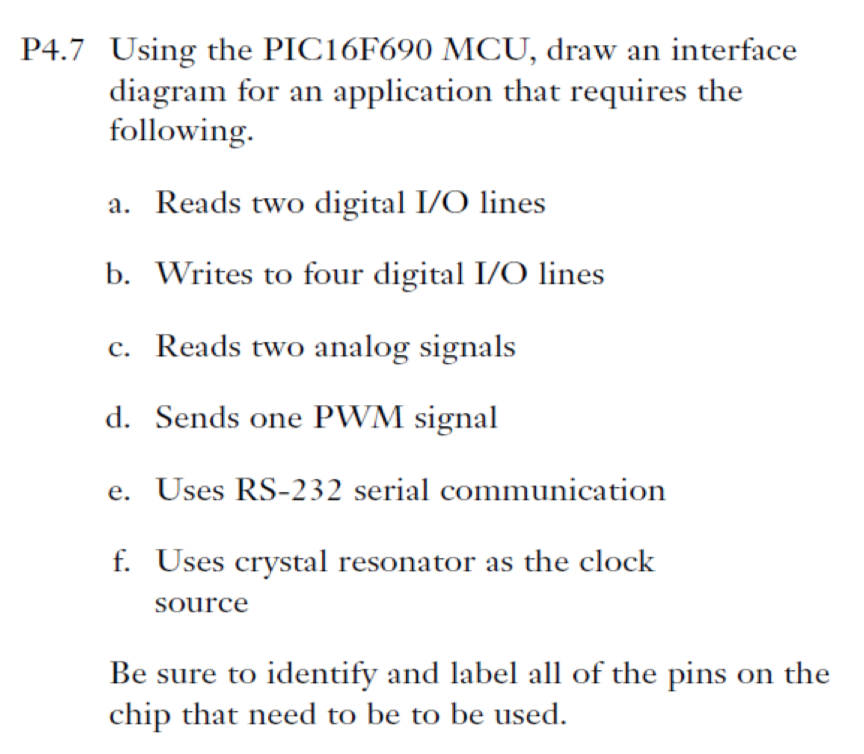 P4.7 Using the PIC16F690 MCU, draw an interface | Chegg.com