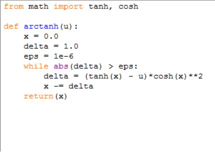 Solved Given the code below, calculate arctanh(u) for u on | Chegg.com