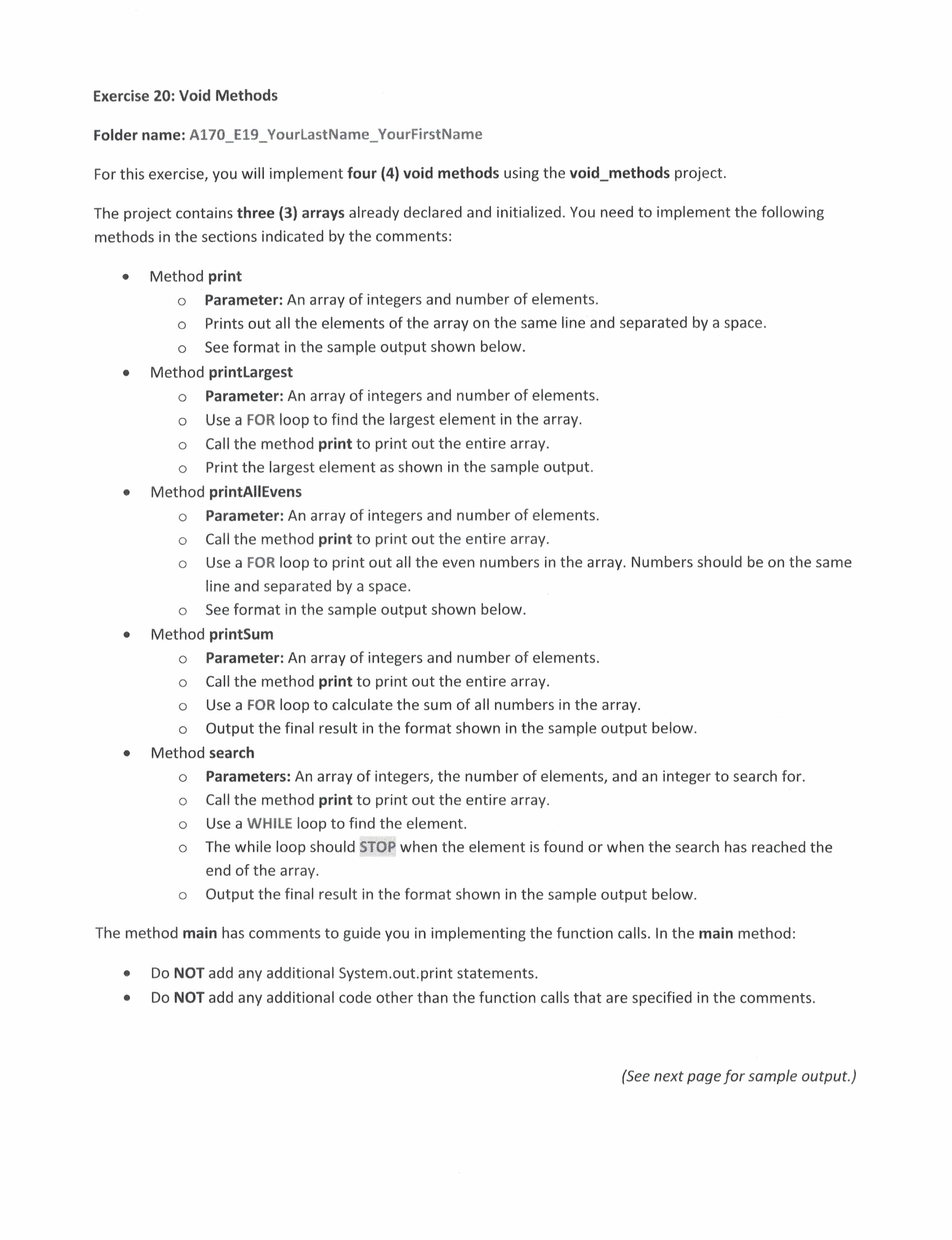 Solved Void Methods Folder name: | Chegg.com