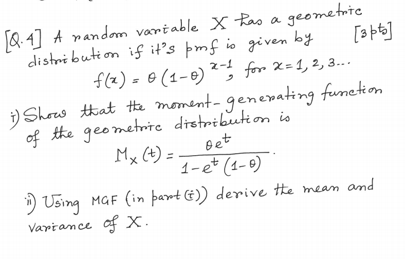 Solved A random variable X has a geometric distribution if | Chegg.com
