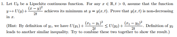 Solved Let U_0 be a Lipschitz continuous function. For any x | Chegg.com