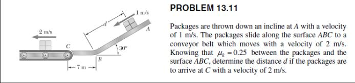 Packages are thrown down an incline at A with a | Chegg.com