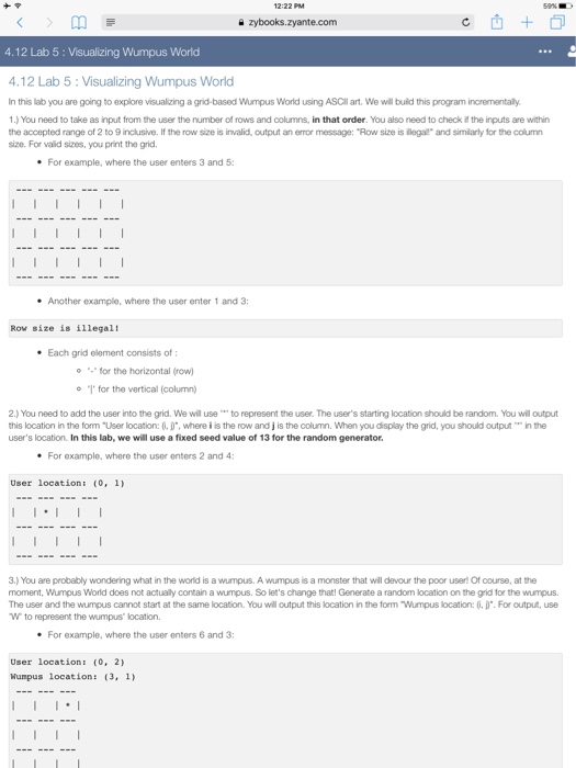 Solved 4.12 Lab 5 : Visualizing Wumpus World .12 Lab 5: | Chegg.com