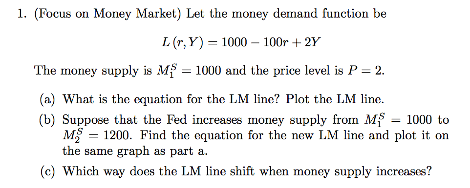 Solved Let the money demand function be L (r, Y) = 1000 - | Chegg.com