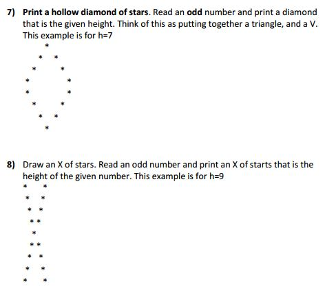 Solved Print a hollow diamond of stars. Read an odd number | Chegg.com