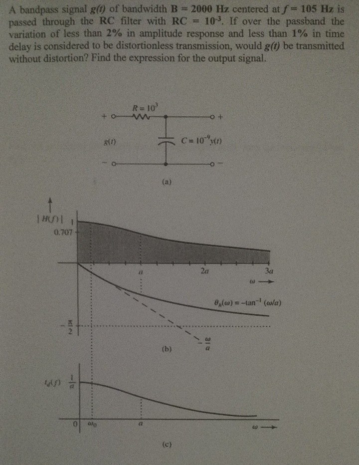 Solved A bandpass signal g(t) of bandwidth B=2000 Hz | Chegg.com