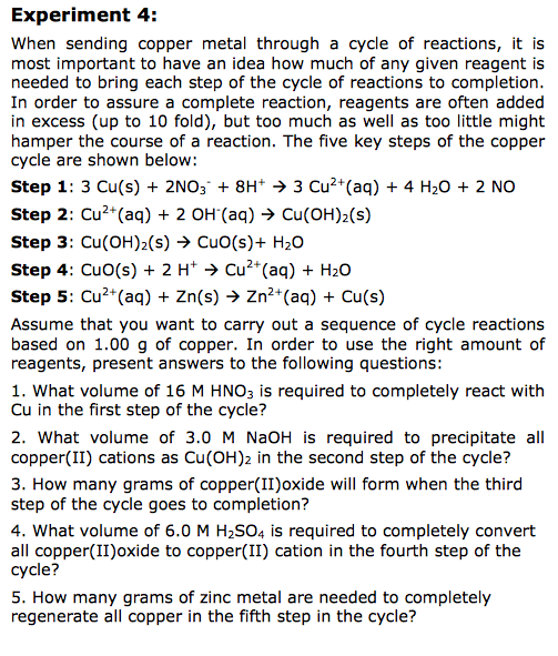 Solved Experiment 4: When sending copper metal through a | Chegg.com