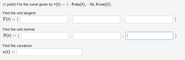 Solved For the curve given by r(t) = (-8sin(t), -5t, 8 | Chegg.com