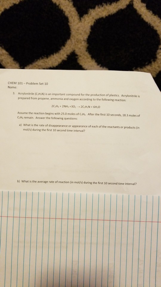 Solved CHEM 101- Problem Set 10 Name 3. Acrylonitrile (C,,N) | Chegg.com