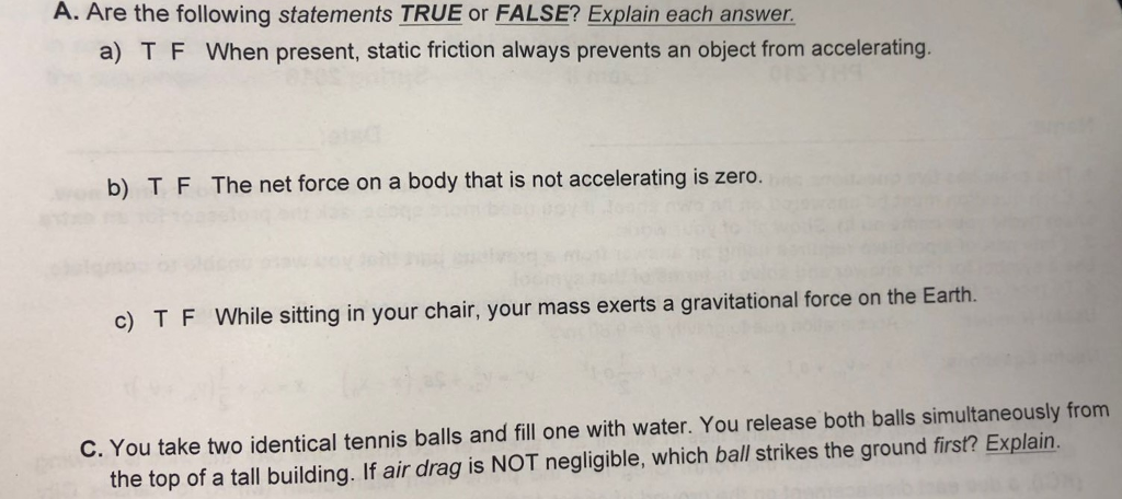 Solved A. Are the following statements TRUE or FALSE? | Chegg.com