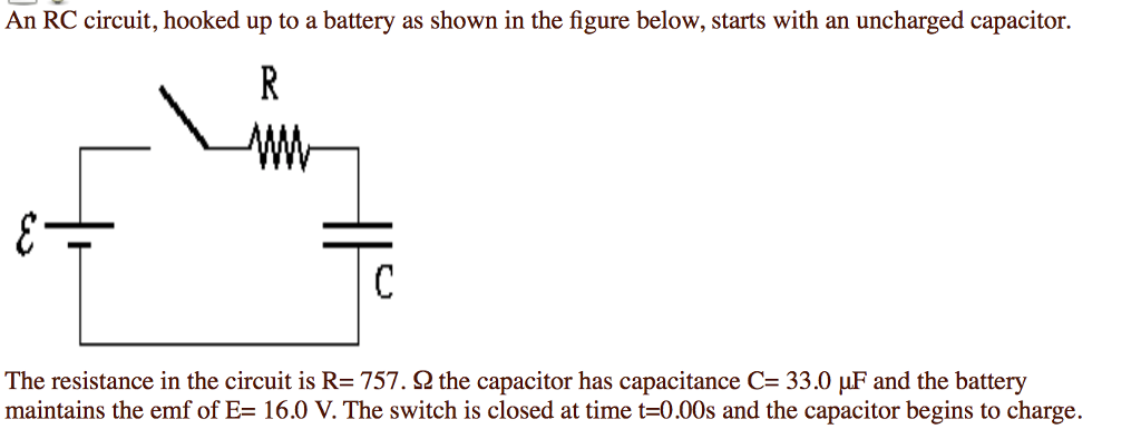 Solved An RC circuit, hooked up to a battery as shown in the | Chegg.com