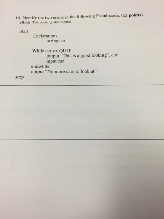 Solved Identify the two errors in the following Pseudocode: | Chegg.com