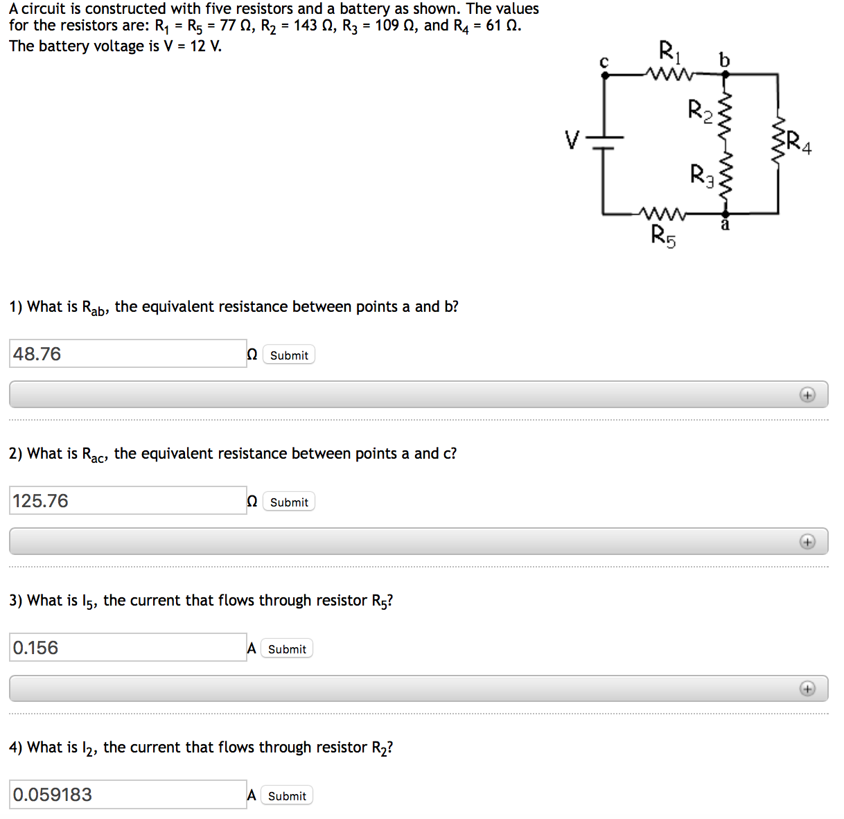 Solved A circuit is constructed with five resistors and a | Chegg.com