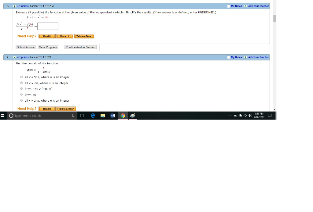 Solved Evaluate (if possible) the function at the given | Chegg.com