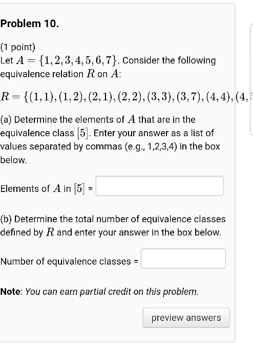 Solved Problem 10. (1 point) Let A = {1, 2, 3, 4, 5, 6, 7} | Chegg.com