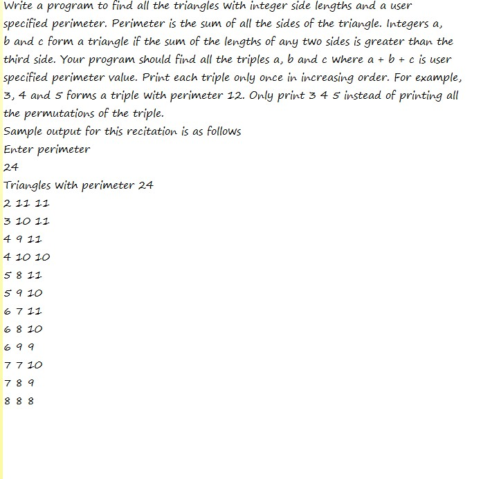 Solved Write a program to find, all the triangles with | Chegg.com