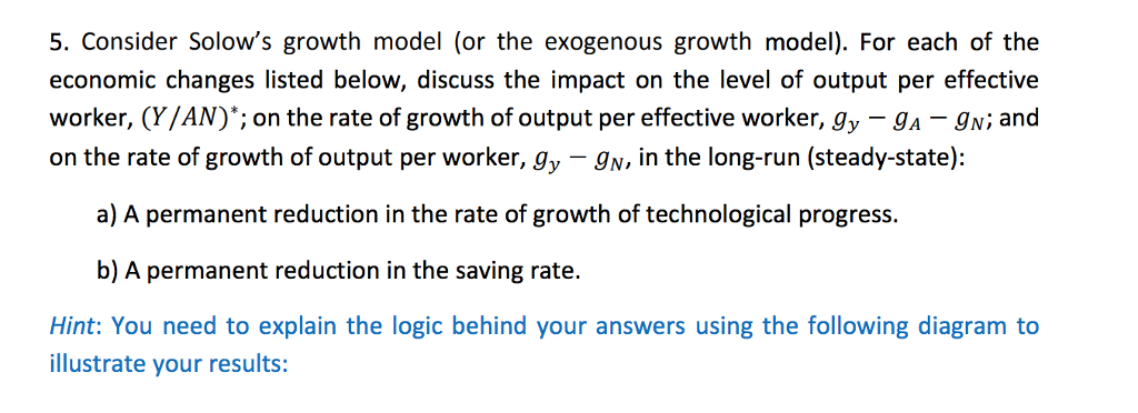 Solved 5. Consider Solow's growth model (or the exogenous | Chegg.com