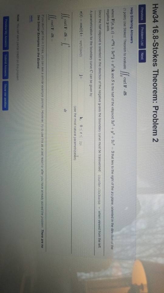 Solved Hw34 16.8-Stokes Theorem: Problem 2 PreviousProblem | Chegg.com