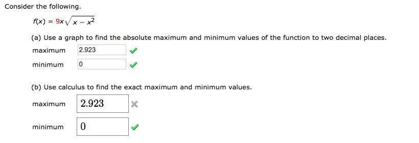 Solved Consider the following. f(x) = 9x Squareroot x - x^2 | Chegg.com