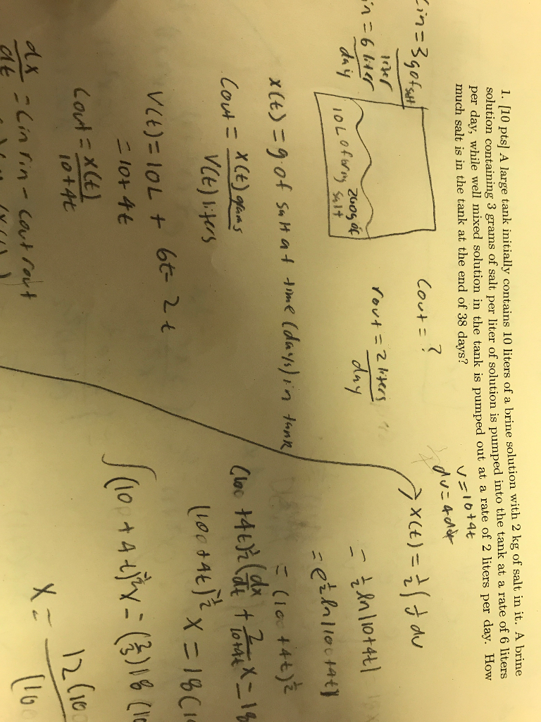 Solved A large tank initially contains 10 liters of a brine | Chegg.com