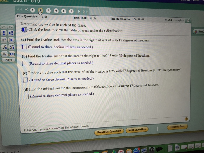 Solved Determine the t-value in each of the cases. Click the | Chegg.com