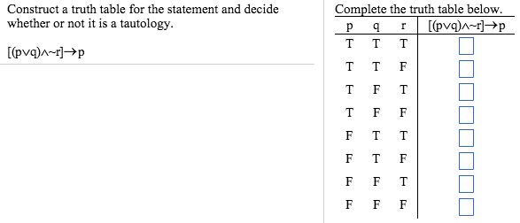 Solved Construct a truth table for the statement and decide | Chegg.com Solved Construct a truth table for the statement and decide | Chegg.com
