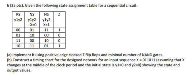Solved 6 (25 pts). Given the following state assignment | Chegg.com