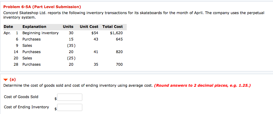 Solved Problem 6-5A (Part Level Submission) Concord | Chegg.com